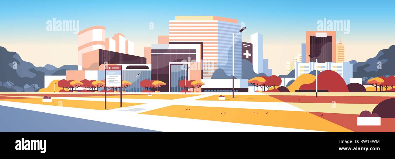 big hospital building modern medical clinic exterior with yard ...