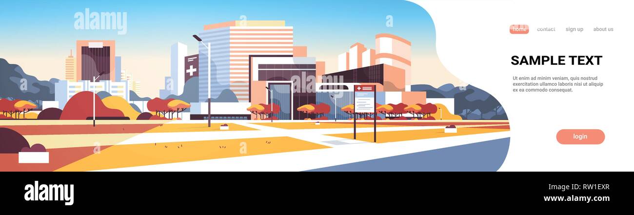 big hospital building modern medical clinic exterior with yard ...