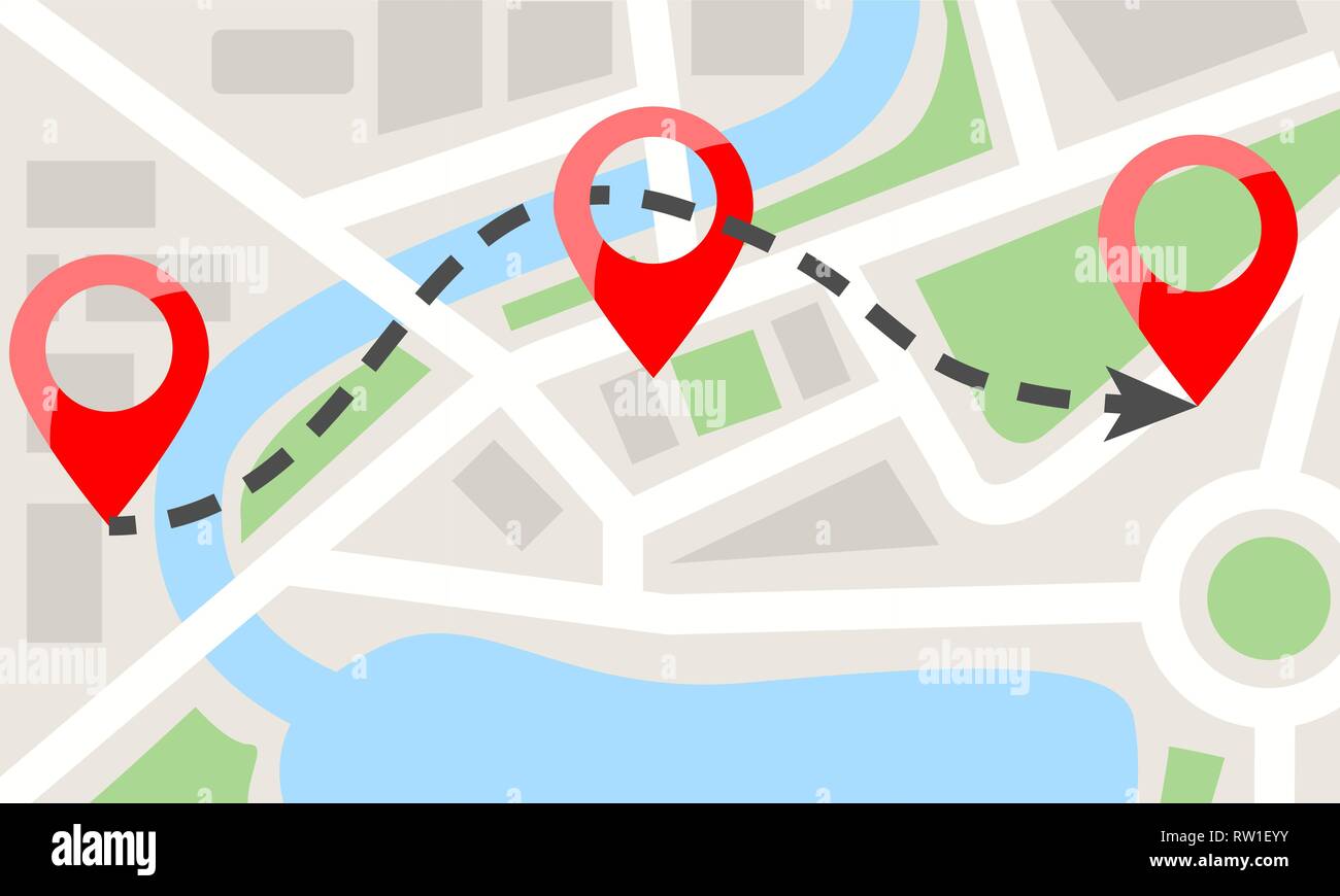 Map template with red pins. Flat color style Vector illustration Stock ...