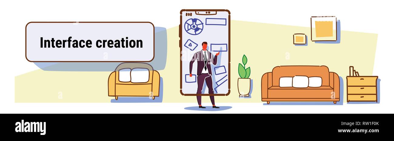 business man developer using mobile application interface creation ...