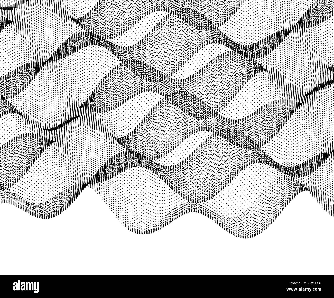 Wavy grid background. 3d abstract vector illustration with particle ...