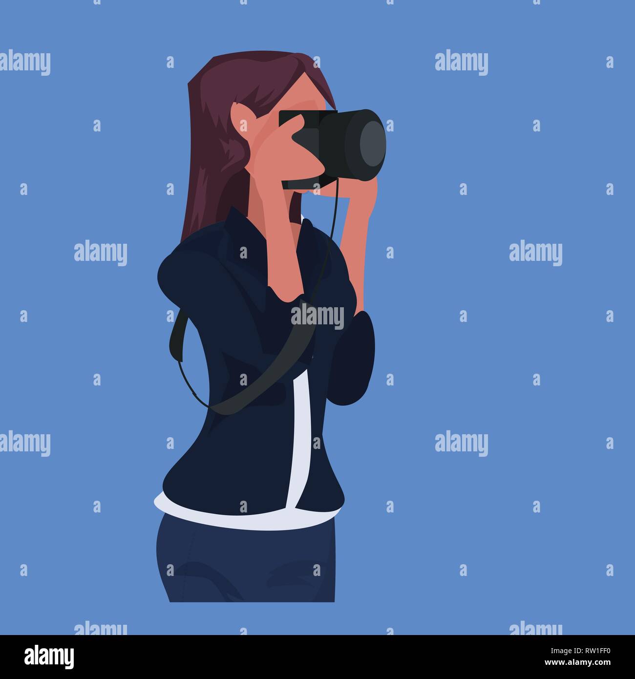 woman photographer taking picture with camera female journalist ...