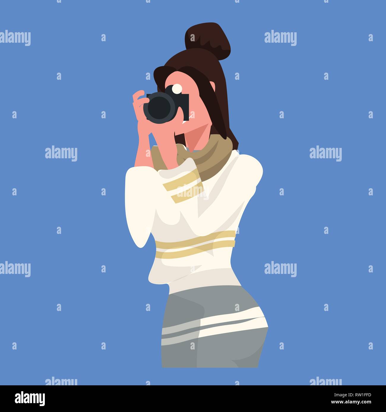 woman photographer taking picture with camera female journalist ...