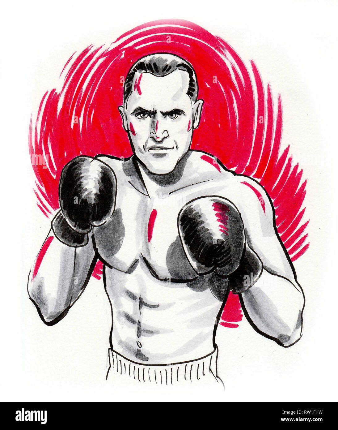 Boxing athlete. Ink and watercolor illustration Stock Photo - Alamy