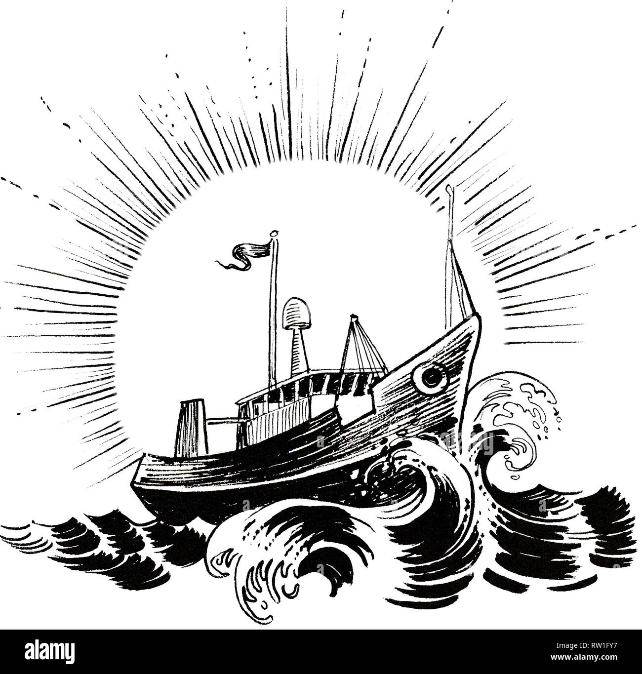 Fishing Trawler Black And White Stock Photos & Fishing Trawler Black ...