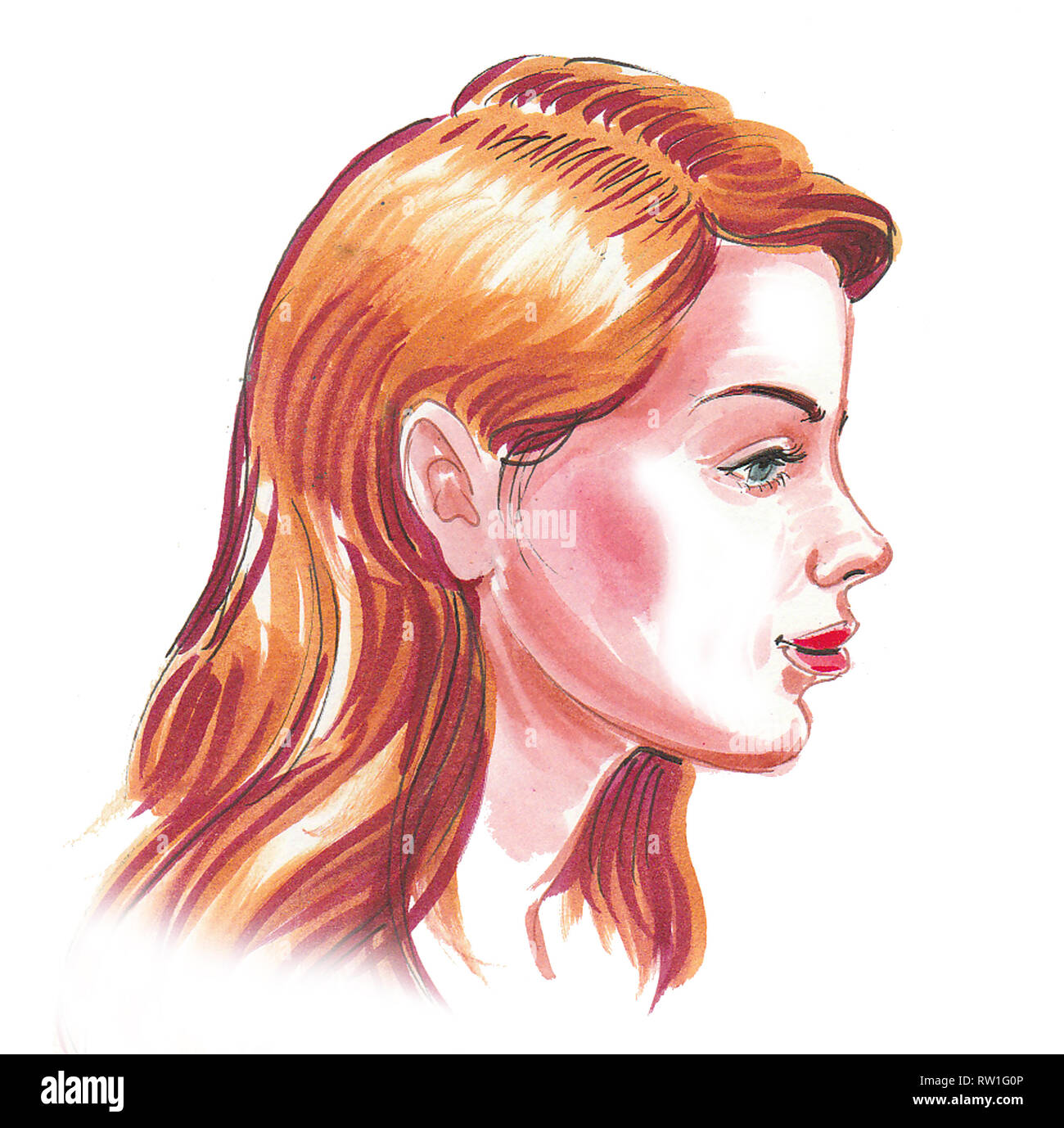Pretty blonde woman. Ink and watercolor drawing Stock Photo - Alamy