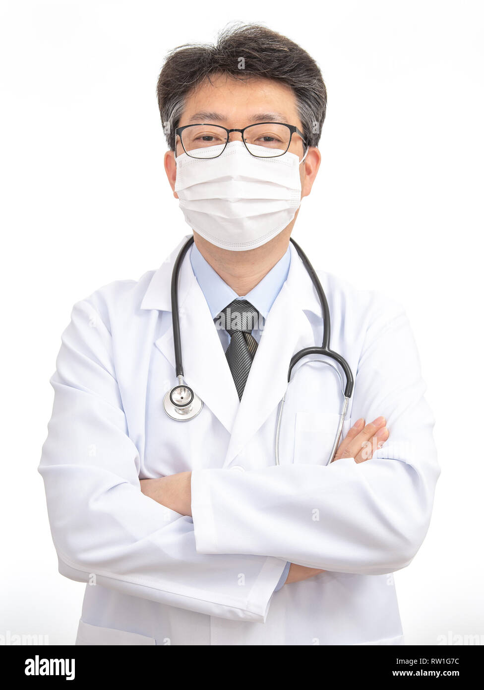 an Asian doctor wearing a mask. isolated on white background Stock ...