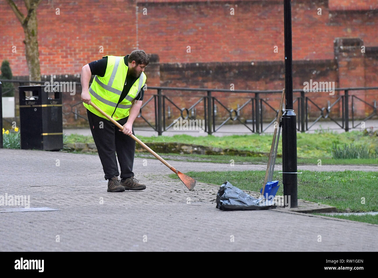 Retransmission: amends spelling of Skripal. A man cleans the spot where ...