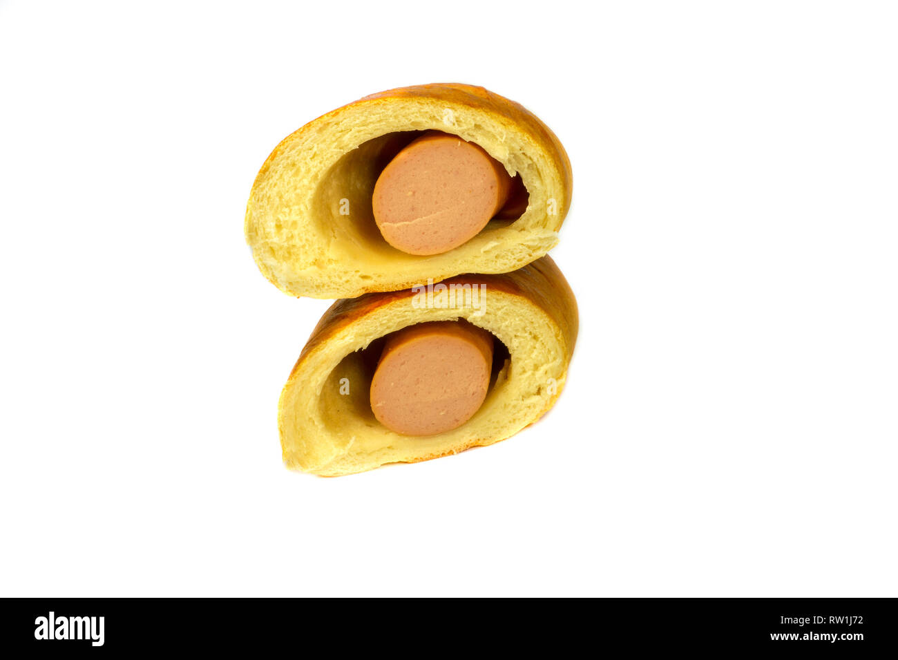 Sausage roll cut in half isolated on a white background Stock Photo - Alamy
