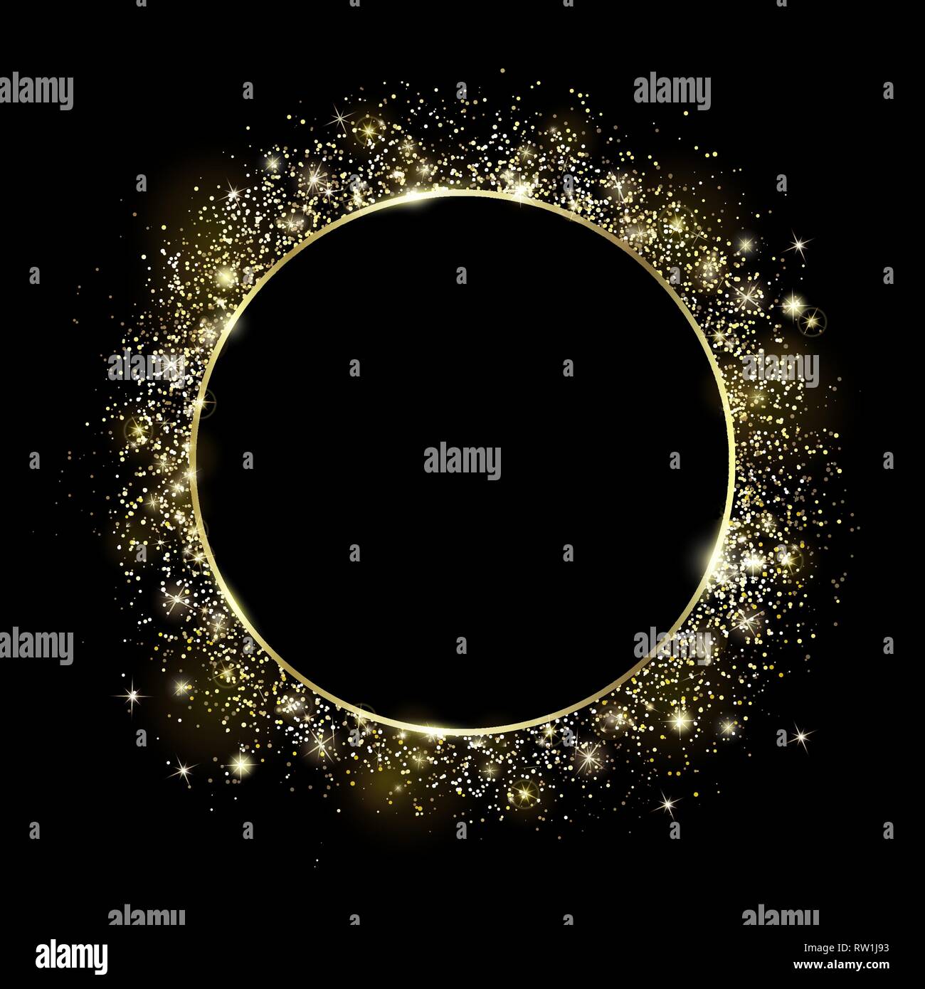 Gold round frame and Glitter. Glowing particles Stock Vector Image & Art - Alamy