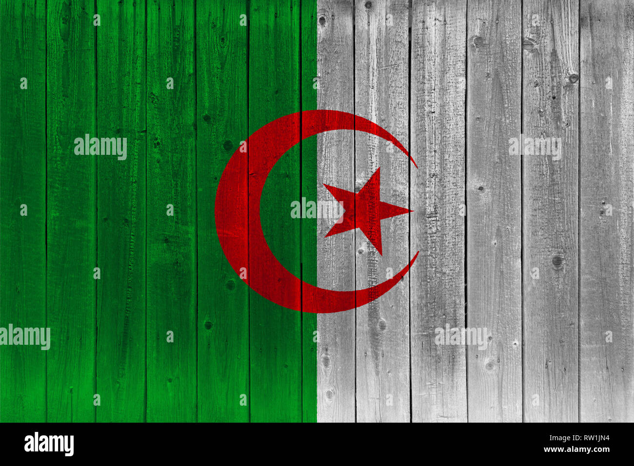 Algeria flag painted on old wood plank. Patriotic background. National ...