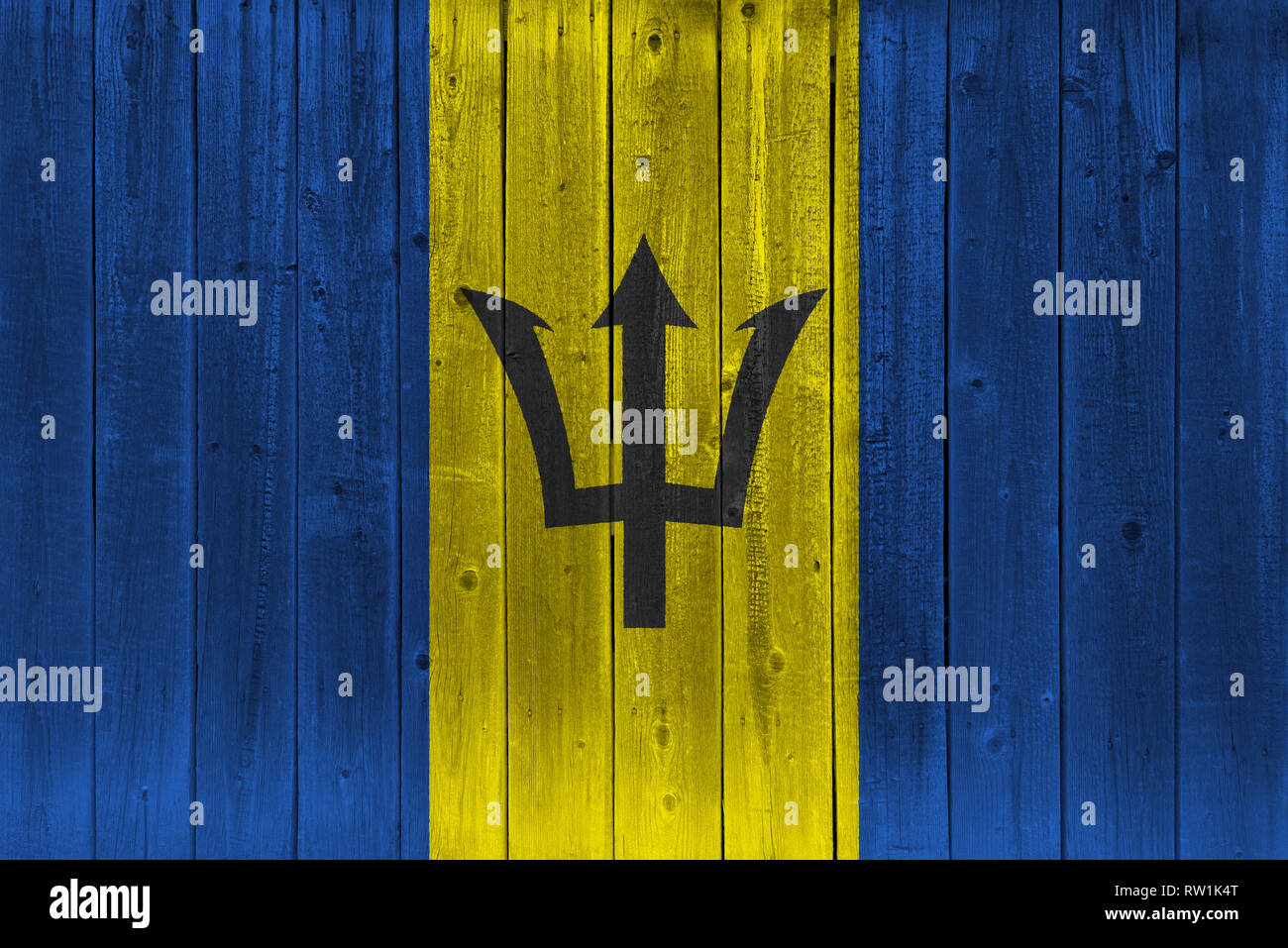 Barbados flag painted on old wood plank. Patriotic background. National ...