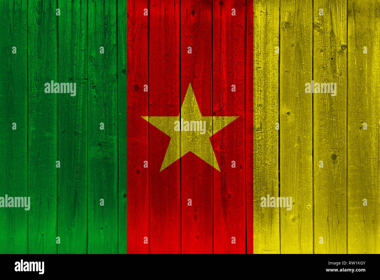 Cameroon flag painted on old wood plank. Patriotic background. National ...