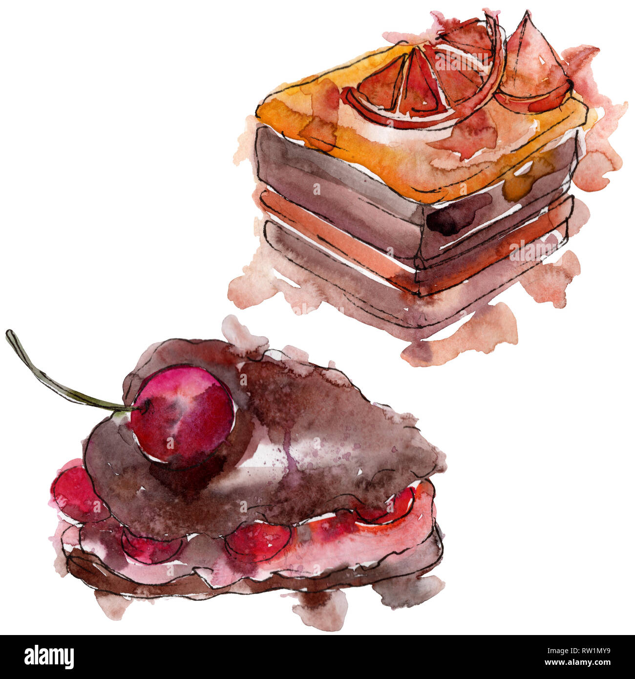 Tasty cake with fruits in a watercolor style isolated. Aquarelle sweet ...