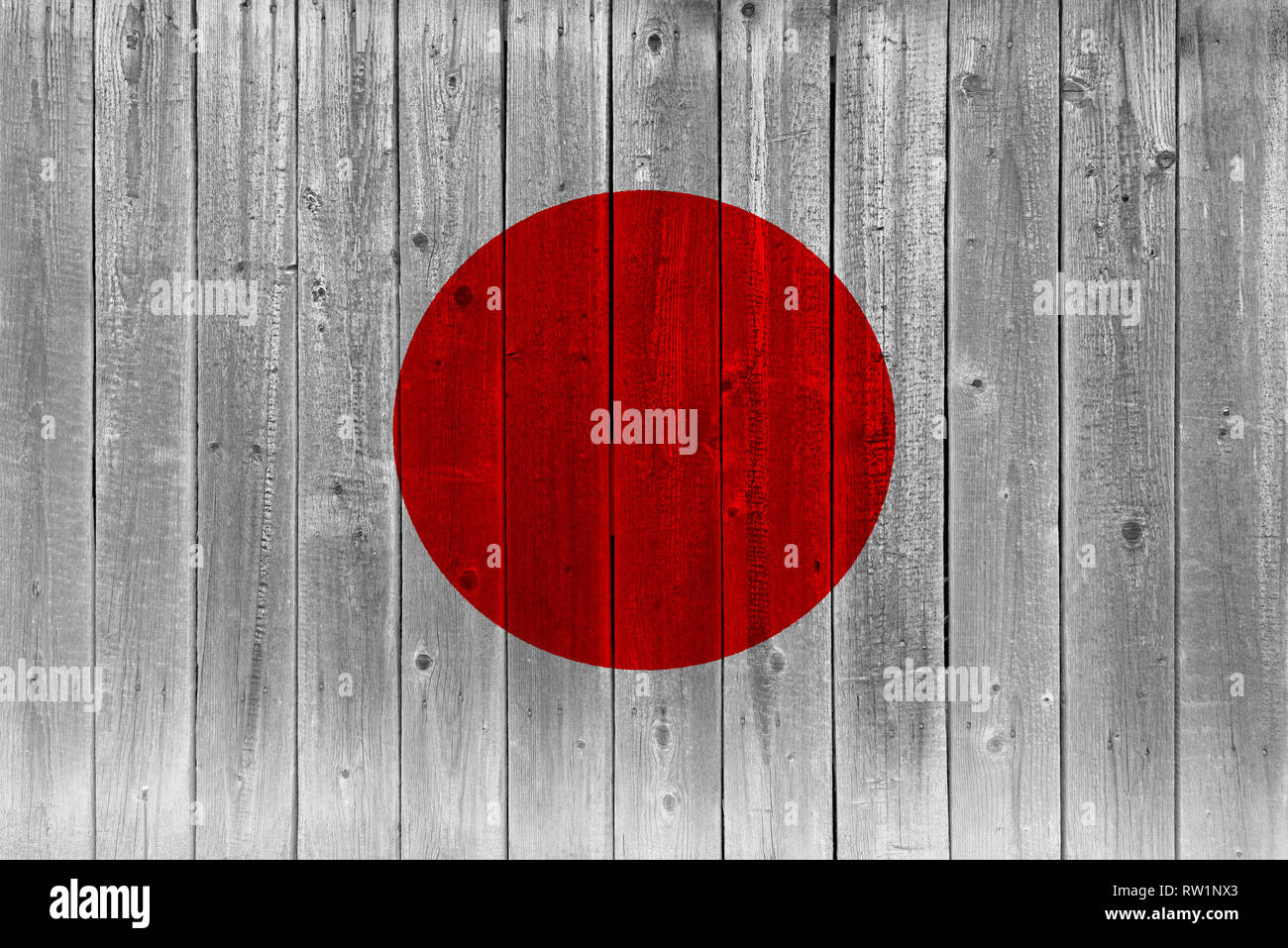 Japan flag painted on old wood plank. Patriotic background. National ...