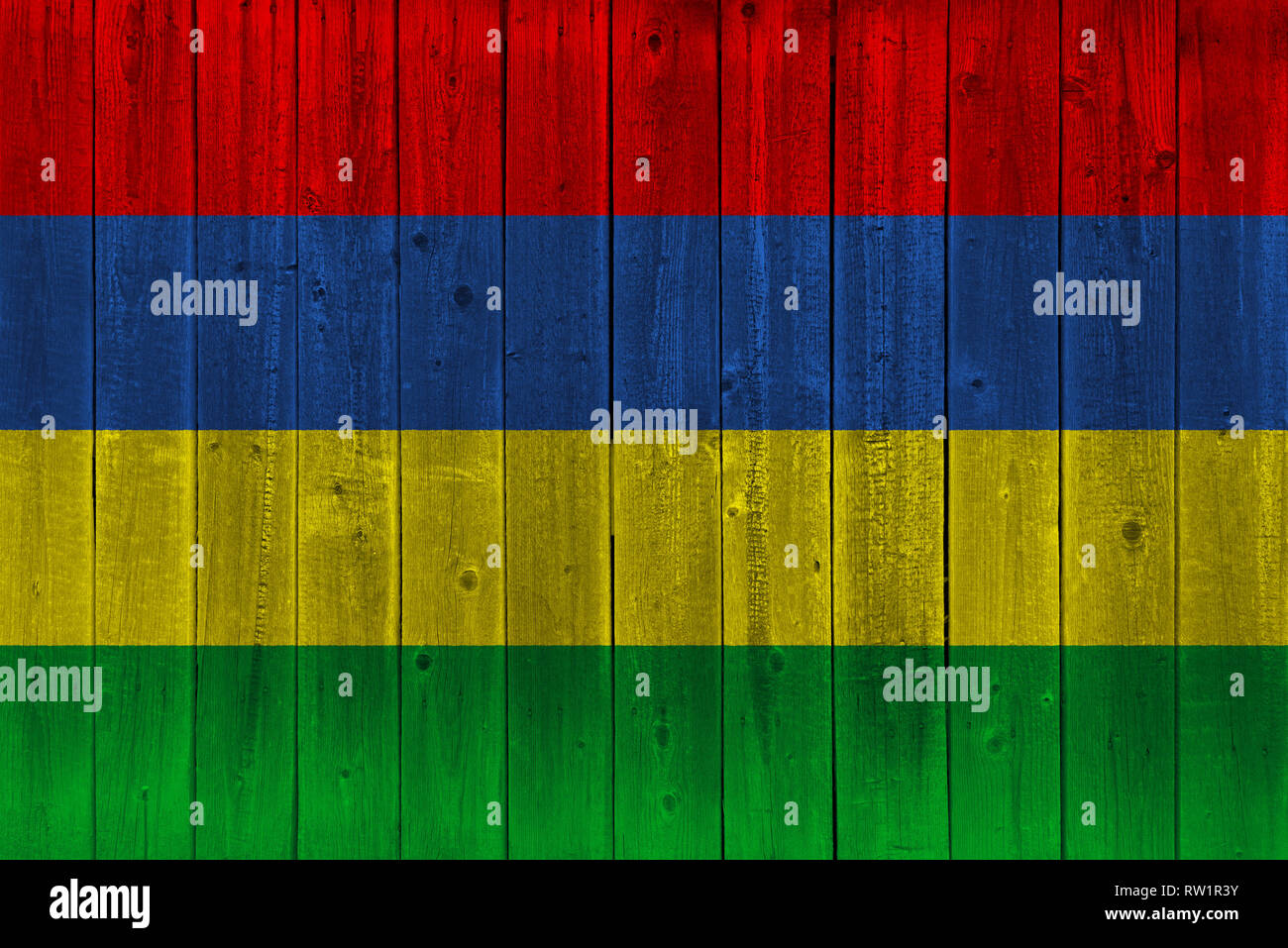 Mauritius flag painted on old wood plank. Patriotic background ...