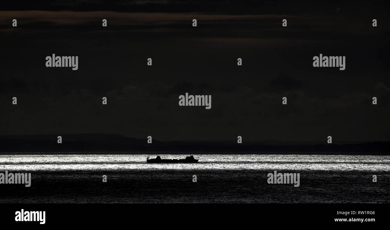 A ship passes through the shipping lane in the English Channel Stock ...