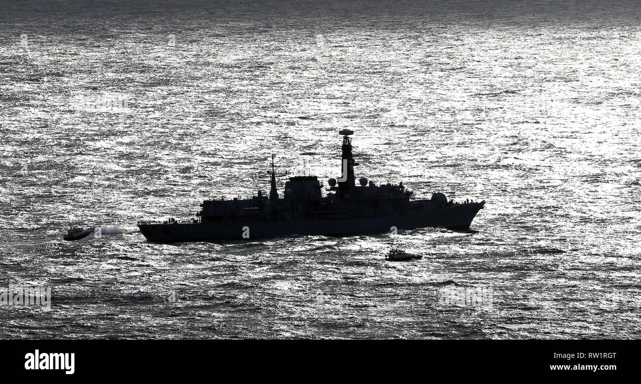 HMS Kent, a Duke-Class Type 23 frigate, leaves Dover in Kent following ...