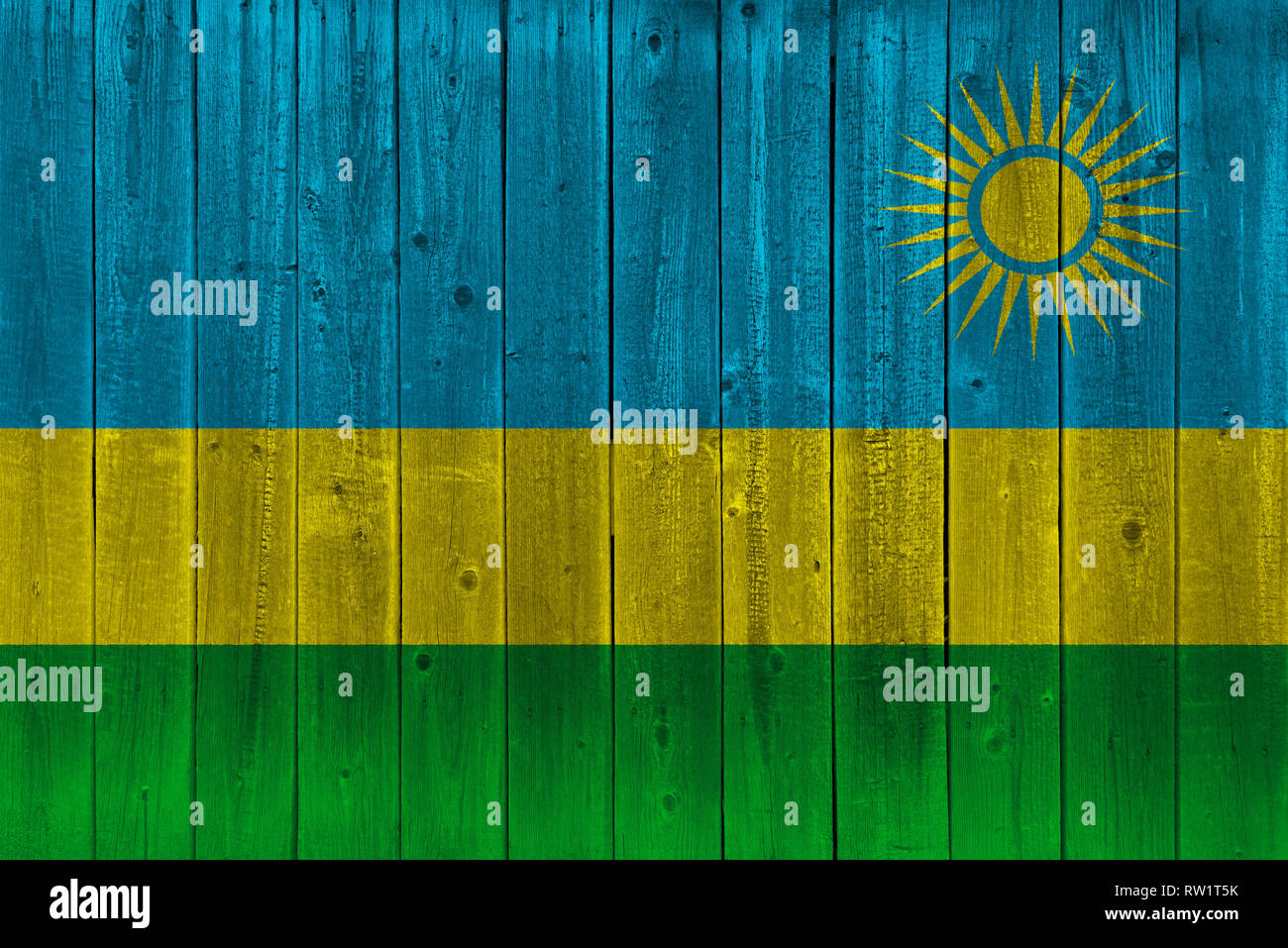 Rwanda flag painted on old wood plank. Patriotic background. National ...