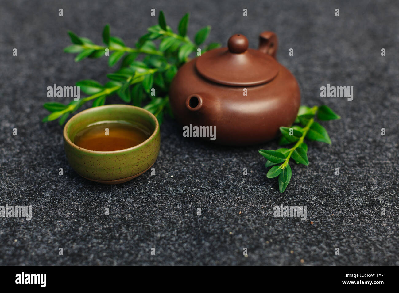 Chinese tea ceremony. Breakfast green hot drink with caffeine ...