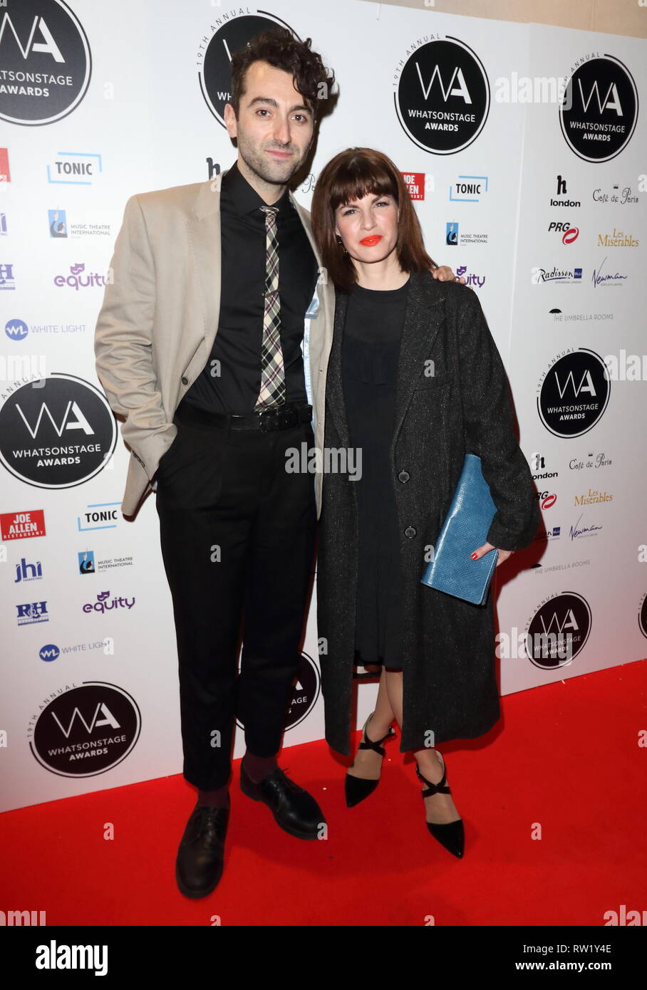 Jemima Rooper and guest at the Whatsonstage Awards 2019 at the Prince ...