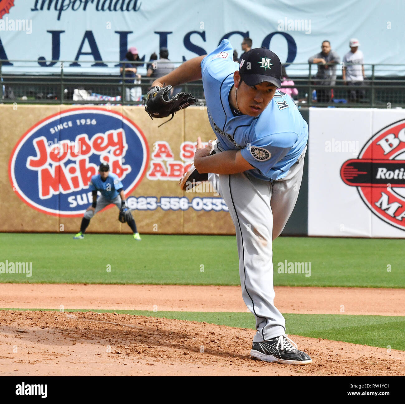 Seattle Mariners starting pitcher Yusei Kikuchi delivers a pitch as ...