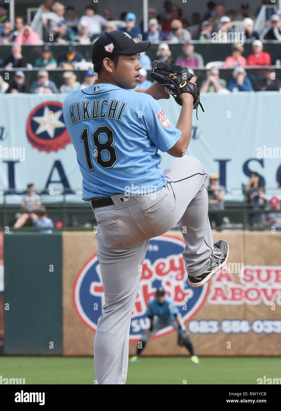 Seattle Mariners starting pitcher Yusei Kikuchi delivers a pitch as ...