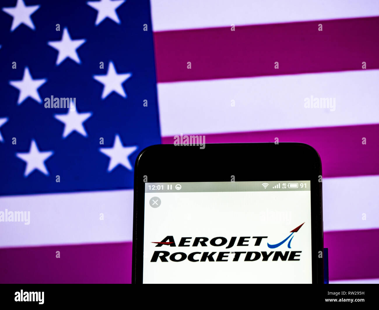 March 4, 2019 - Ukraine - Aerojet Rocketdyne company logo seen ...