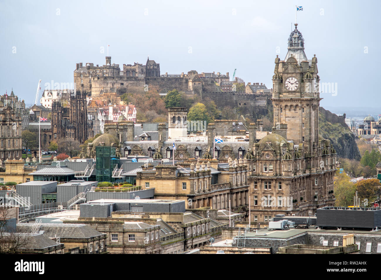View from Calton Hill overlooking the cityscape of Edinburgh, Scotland ...