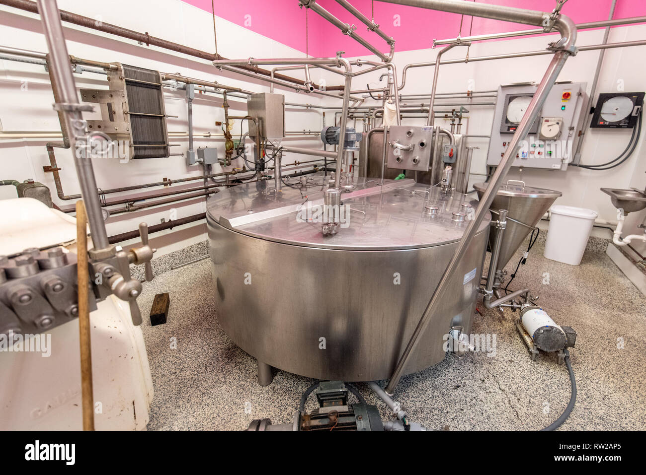 Machinery used to make and cheese at dairy processing facility ...