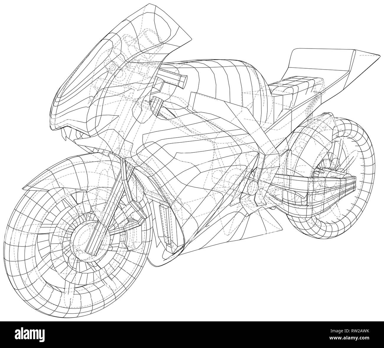 Sport motorcycle technical wire-frame. Vector illustration. Tracing ...