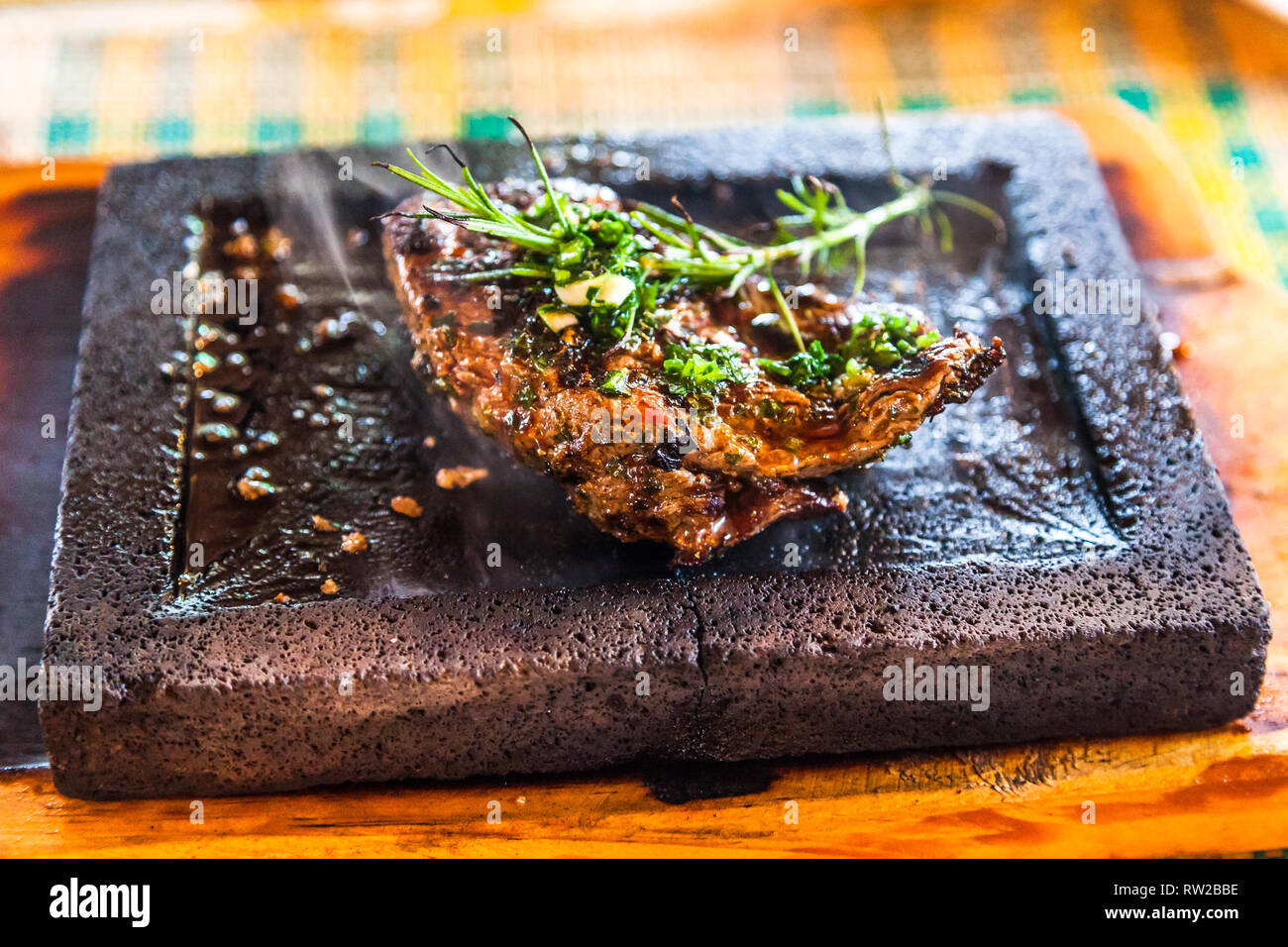 Beef tenderloin, beef served on hot stone Stock Photo - Alamy