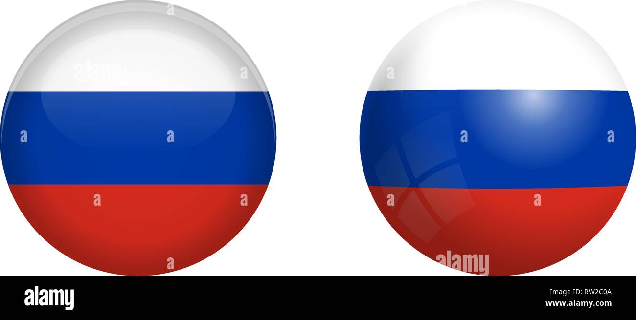Russia flag under 3d dome button and on glossy sphere / ball Stock ...