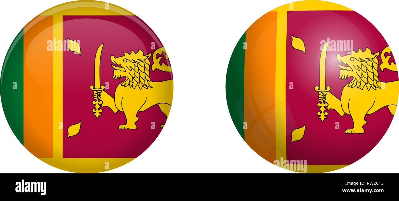 Sri Lanka (Ceylon) flag under 3d dome button and on glossy sphere ...