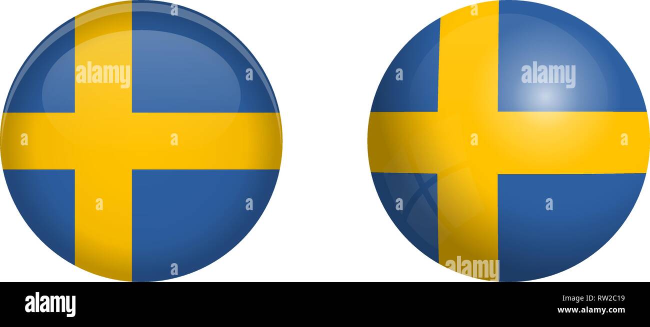 Sweden flag under 3d dome button and on glossy sphere / ball Stock ...