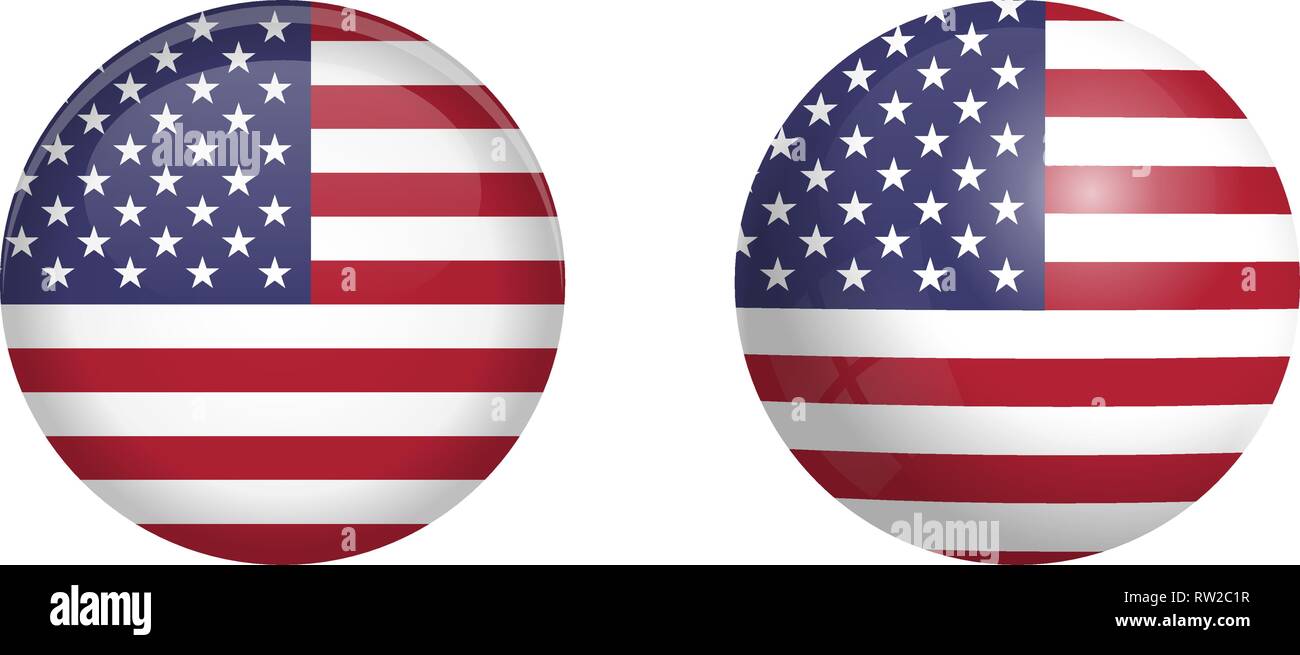 United States of America flag under 3d dome button and on glossy sphere ...