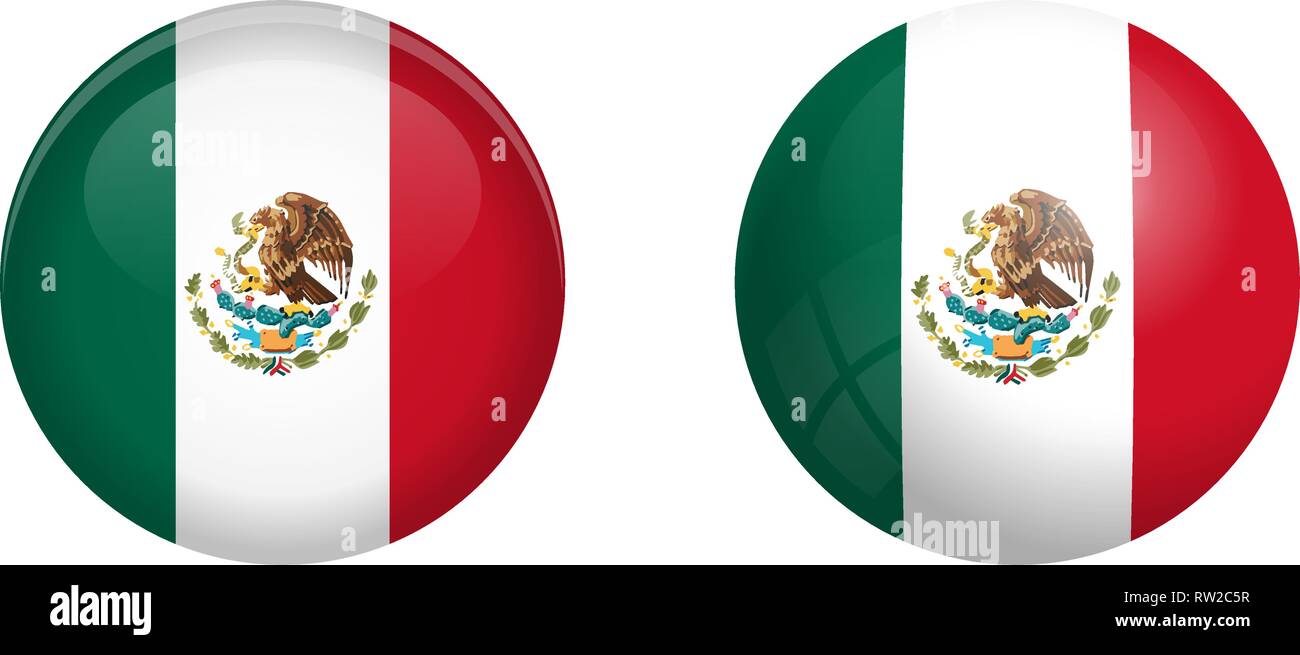 Mexico flag under 3d dome button and on glossy sphere / ball Stock ...