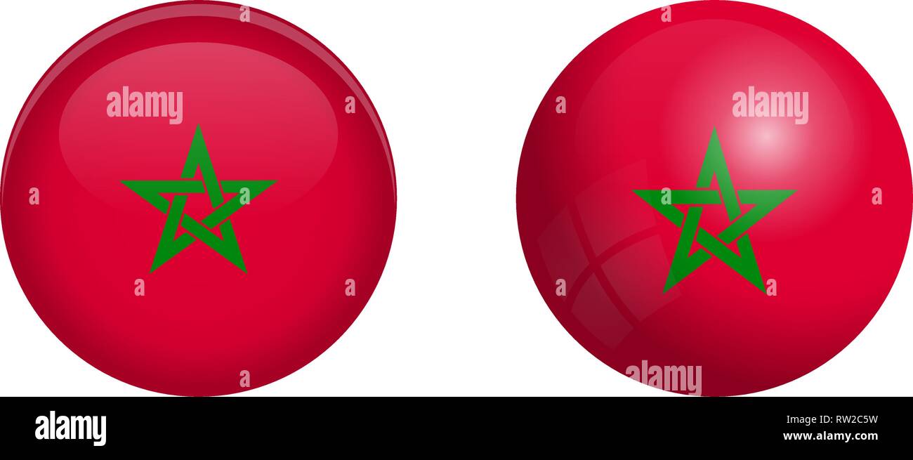 Morocco flag under 3d dome button and on glossy sphere / ball Stock ...