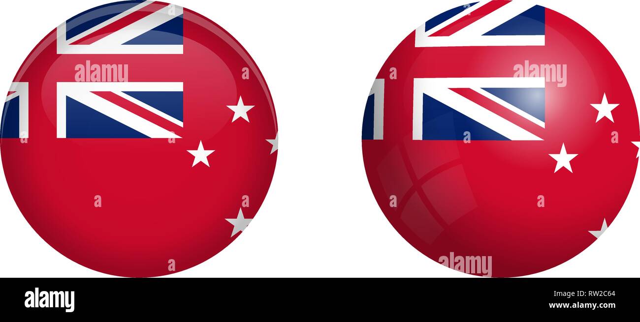 New Zealand red ensign flag under 3d dome button and on glossy sphere ...