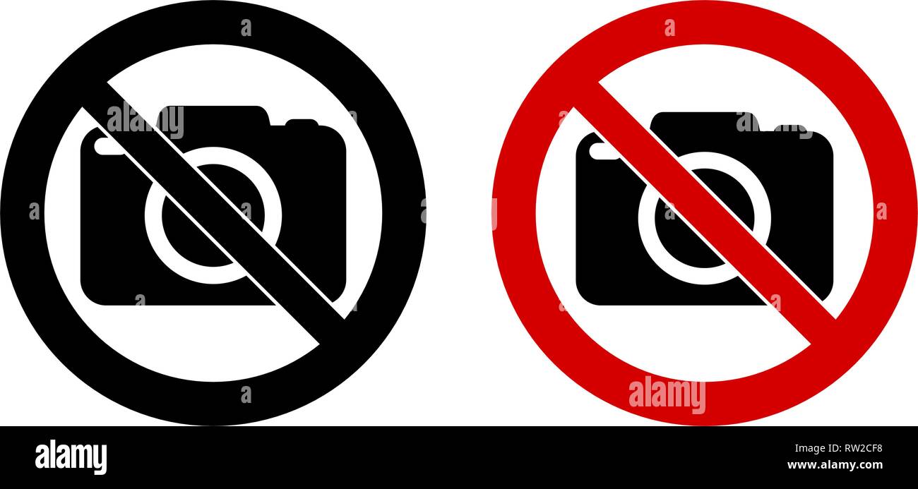 Photography not allowed sign. Camera icon in crossed circle. Black and ...