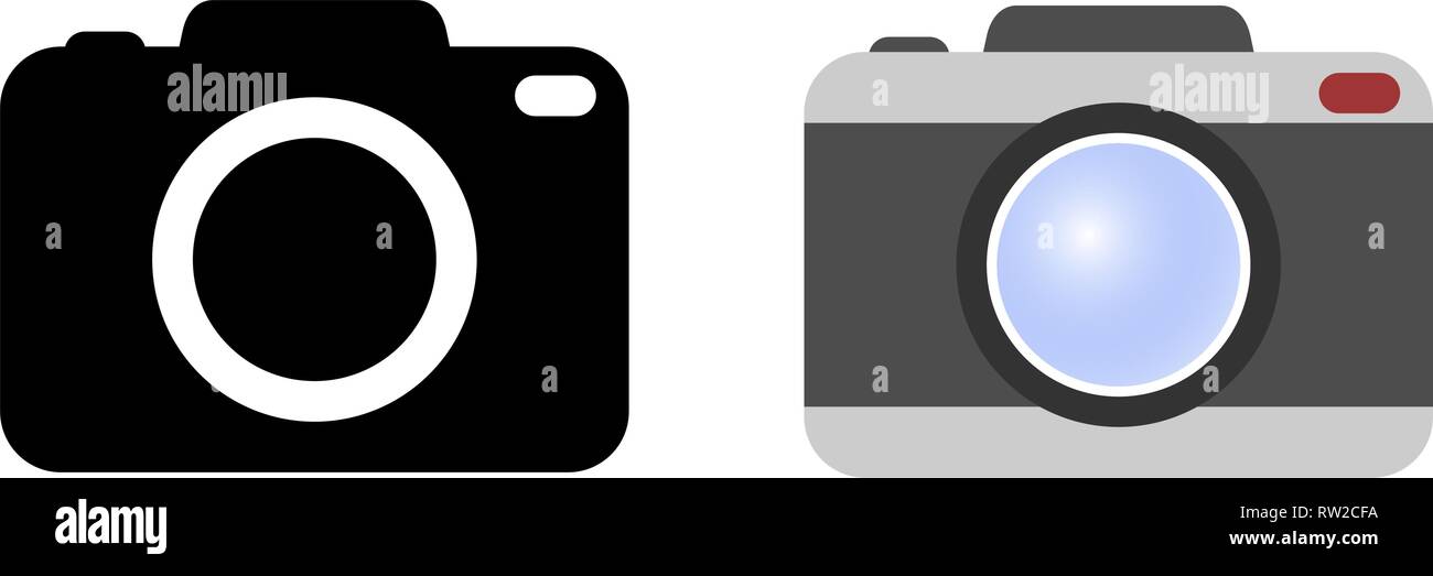 Simple camera symbol. Version with icon in black / white and color ...