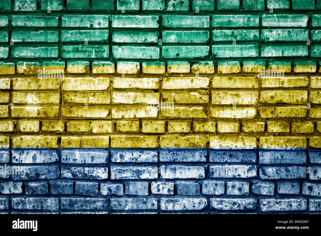 National flag of Gabon on a brick background. Concept image for Gabon ...