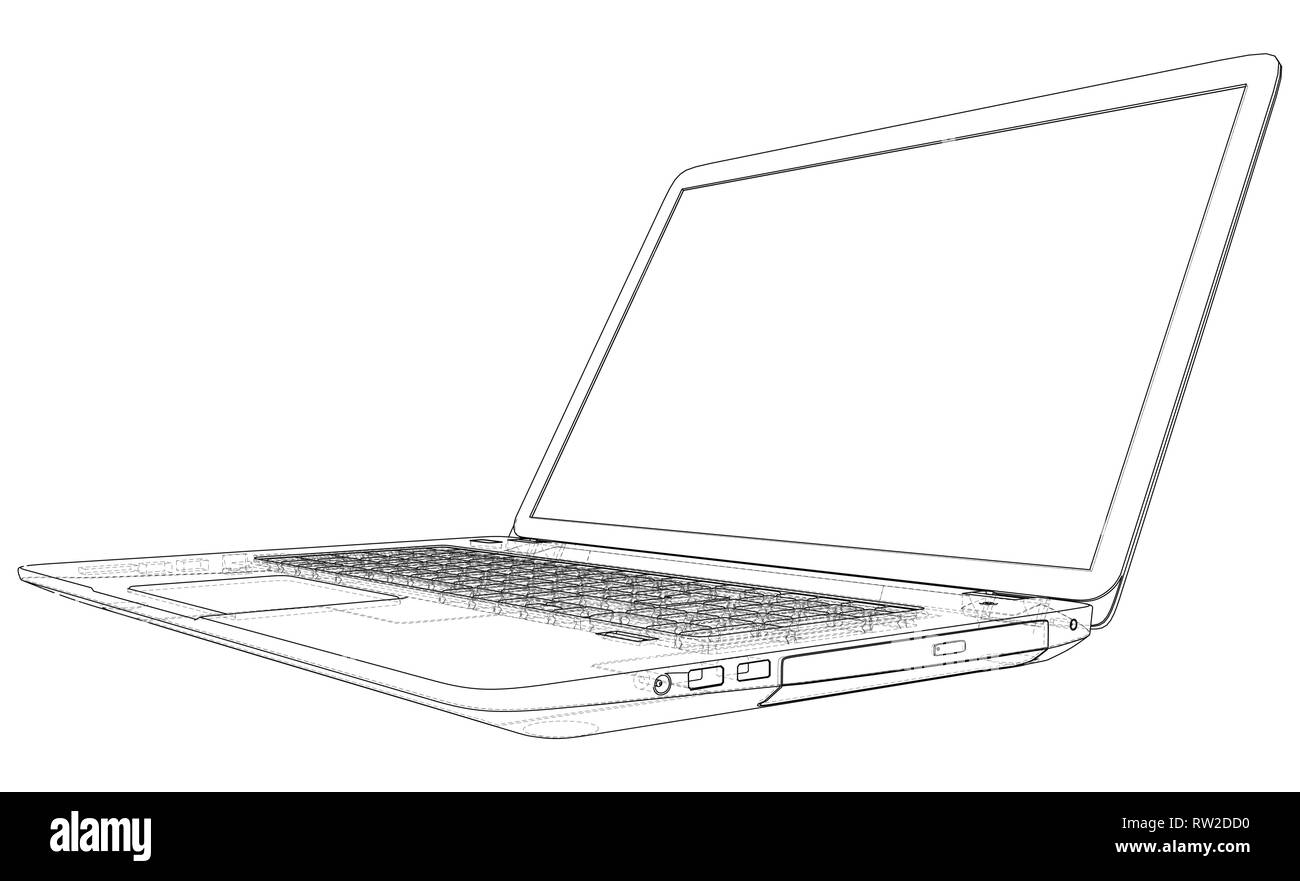Laptop outline isolated on white background. Created illustration of 3d ...