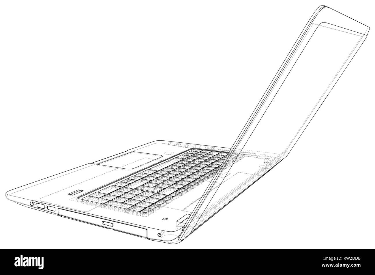 Vector outline of laptop computer. Created illustration of 3d Stock ...