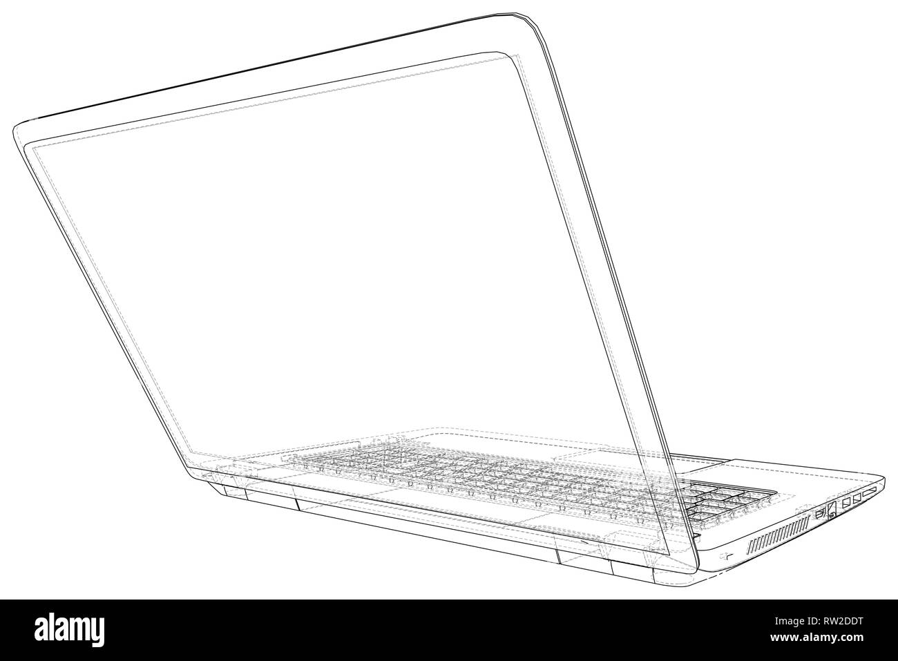Laptop line view. Notebook. Created illustration of 3d Stock Vector ...