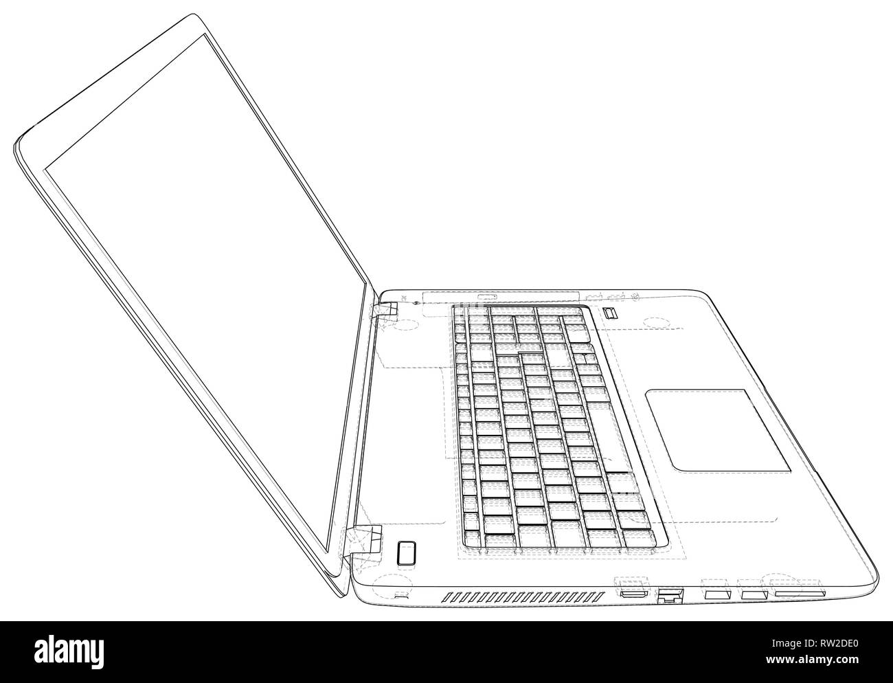 Laptop line view. Notebook. Created illustration of 3d Stock Vector ...