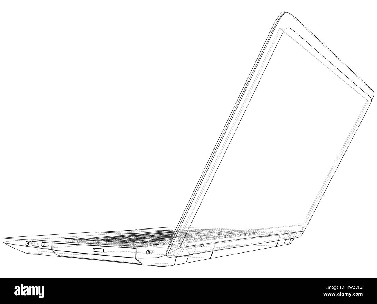 Vector outline of laptop computer. Created illustration of 3d Stock ...