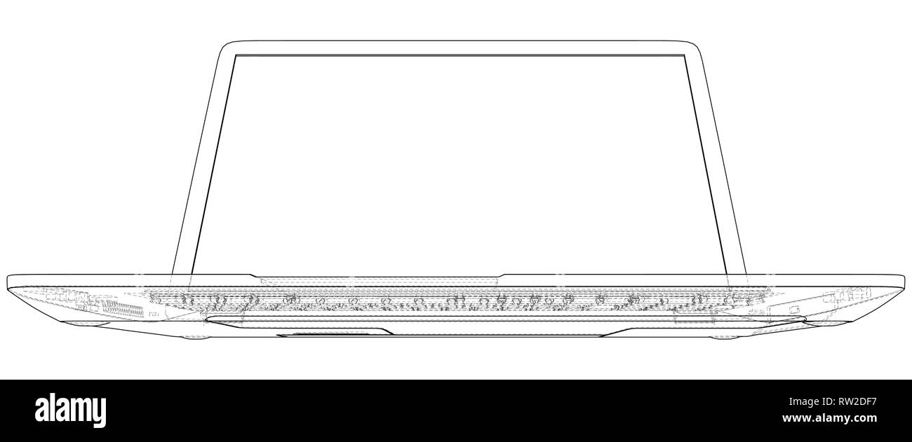 Laptop line view. Notebook. Created illustration of 3d Stock Vector ...