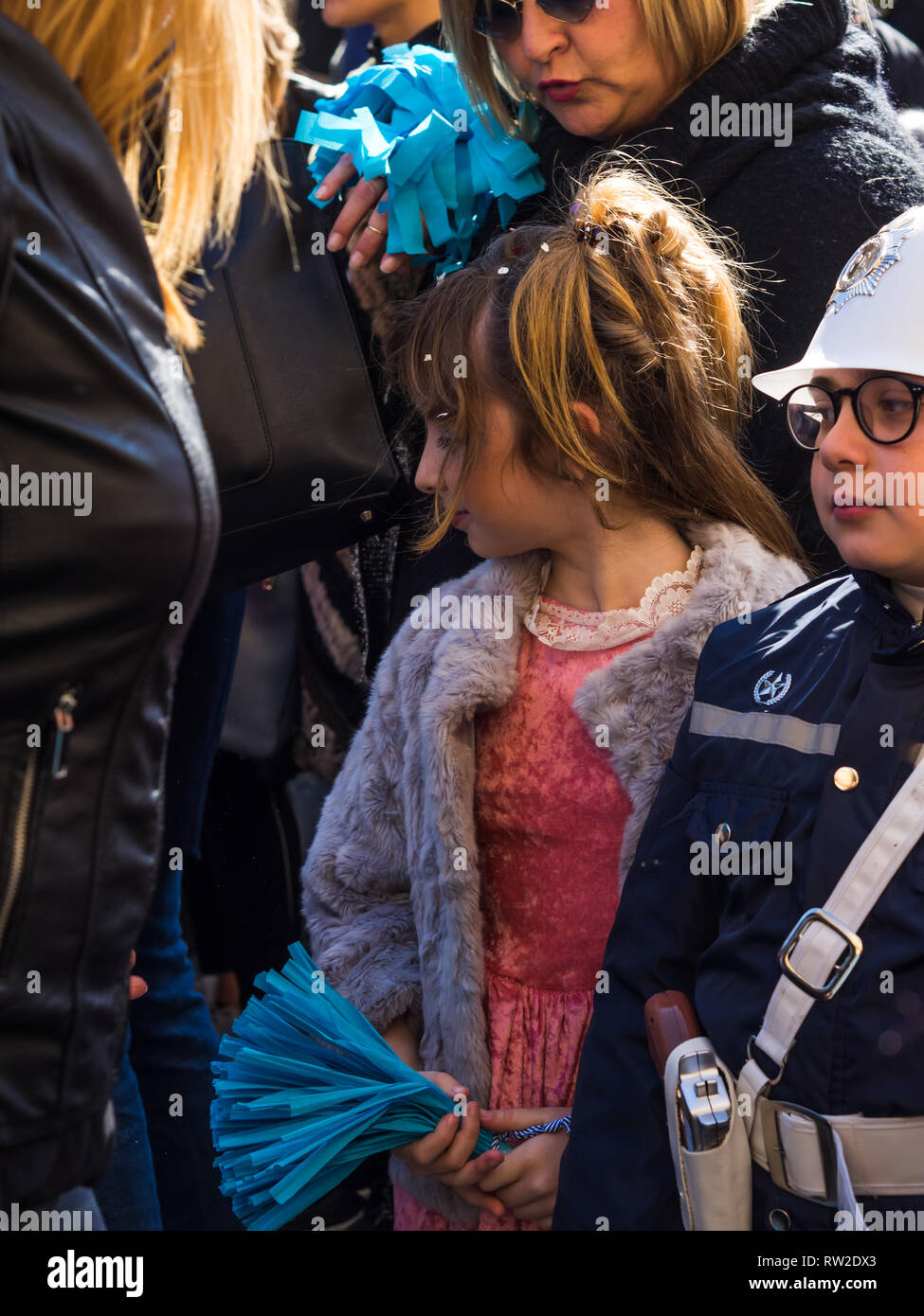 Naples, Italy - March 1, 2019. Carnival parade with dressed up children ...
