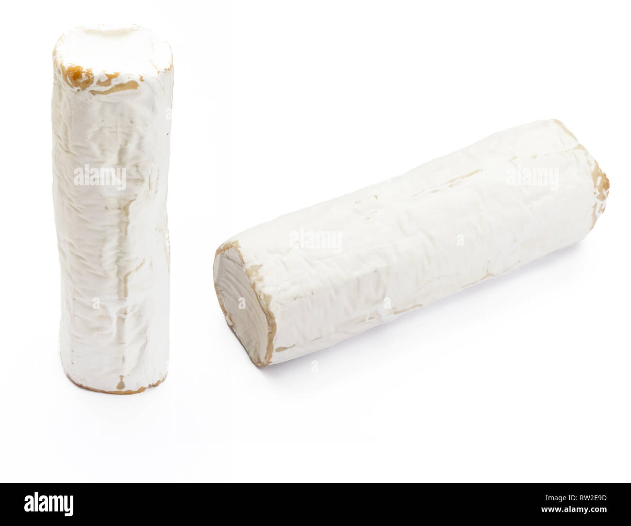 Goat cheese (curl). Two whole units. Isolated on white background Stock ...